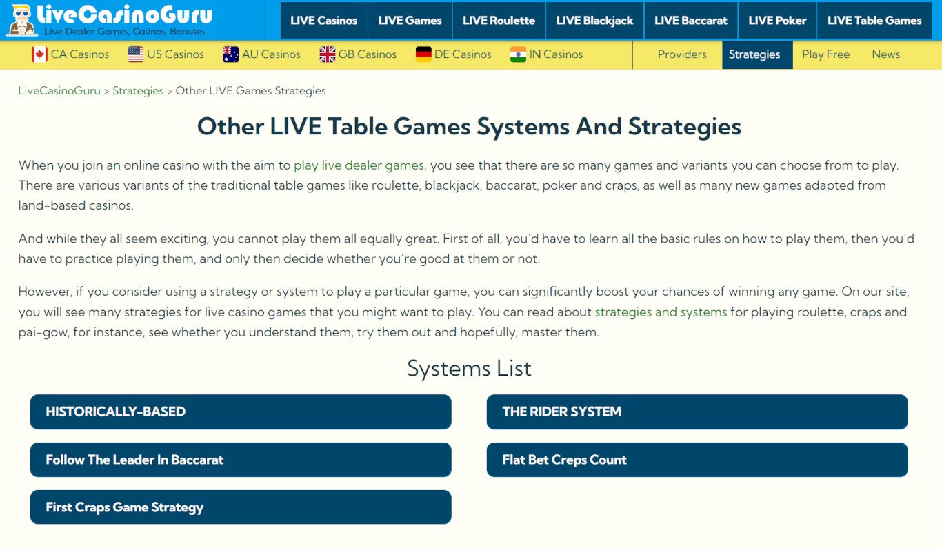 Live Table Games Strategies and Systems